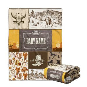 memate personalized baby blanket with name, wild west cowboy baby boy swaddle blanket, western baby blanket name boy, soft fleece blanket, cowboy baby blanket for newborn infant toddlers kids