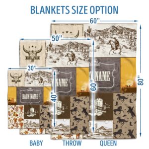 MeMate Personalized Baby Blanket with Name, Wild West Cowboy Baby Boy Swaddle Blanket, Western Baby Blanket Name Boy, Soft Fleece Blanket, Cowboy Baby Blanket for Newborn Infant Toddlers Kids