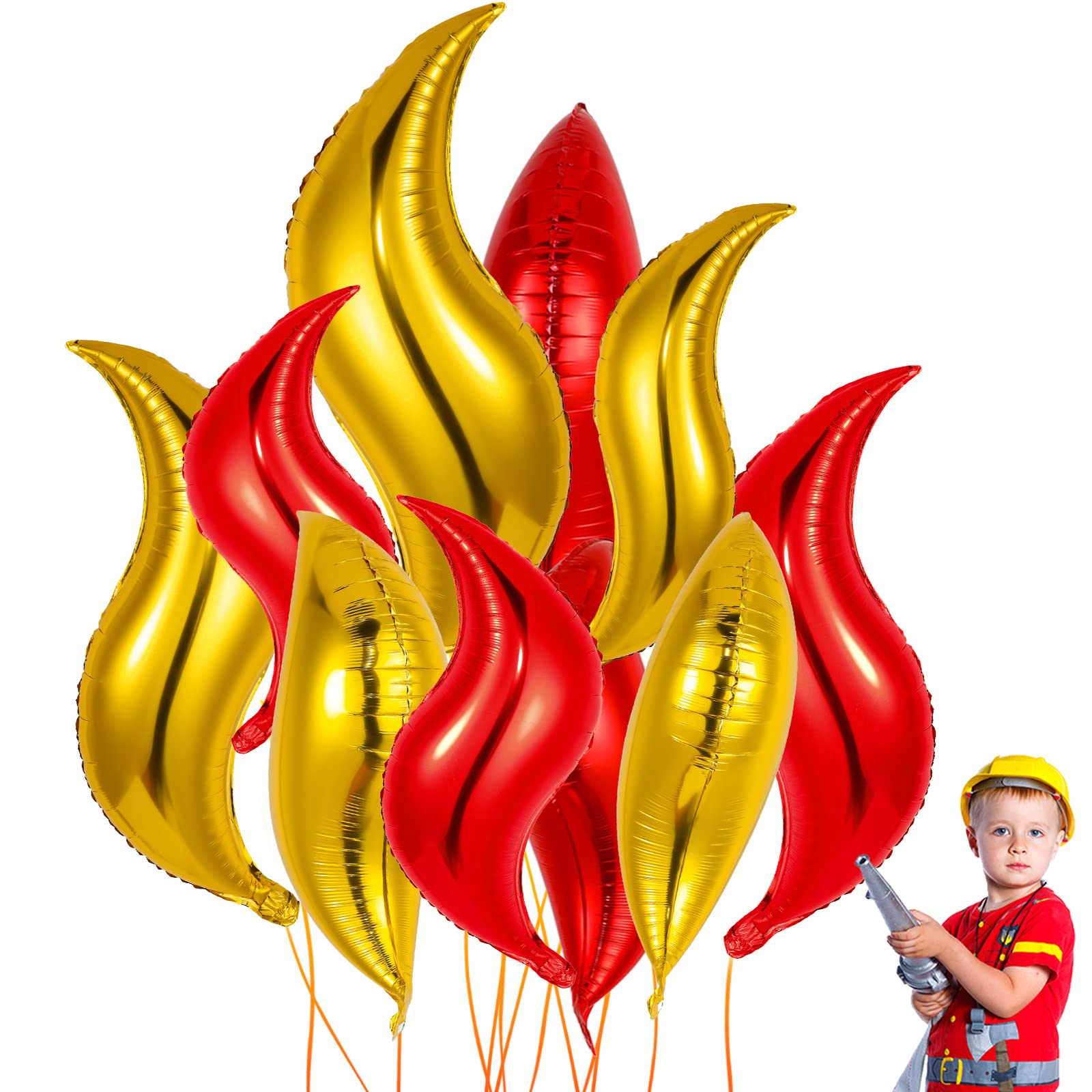 36 Inch 10 Pcs Fire Balloons Extra Large Fire Truck Balloons Flame Balloons Firefighter Birthday Party Decorations Fake Campfire for Hunting Fireman Party Supplies