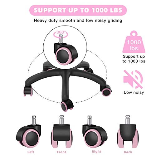 Office Chair Caster Wheels Replacement(Set of 5) for Hardwood Floors and Carpet- Heavy Duty Caster Support up to 1000bls, Office Rubber Chair Wheels,2 inch,Universal Size (Pink)