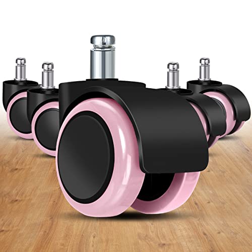 Office Chair Caster Wheels Replacement(Set of 5) for Hardwood Floors and Carpet- Heavy Duty Caster Support up to 1000bls, Office Rubber Chair Wheels,2 inch,Universal Size (Pink)