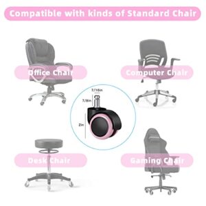 Office Chair Caster Wheels Replacement(Set of 5) for Hardwood Floors and Carpet- Heavy Duty Caster Support up to 1000bls, Office Rubber Chair Wheels,2 inch,Universal Size (Pink)