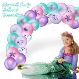 Mermaid Party Balloons Set Under the Sea Theme Birthday Party Balloons Decorations Ocean Mermaid Purple Pink Green Latex Confetti Balloon for Kids Girls Boys Birthday Princess Party Supplies 36 Pieces