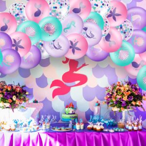 Mermaid Party Balloons Set Under the Sea Theme Birthday Party Balloons Decorations Ocean Mermaid Purple Pink Green Latex Confetti Balloon for Kids Girls Boys Birthday Princess Party Supplies 36 Pieces