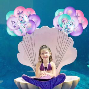 Mermaid Party Balloons Set Under the Sea Theme Birthday Party Balloons Decorations Ocean Mermaid Purple Pink Green Latex Confetti Balloon for Kids Girls Boys Birthday Princess Party Supplies 36 Pieces