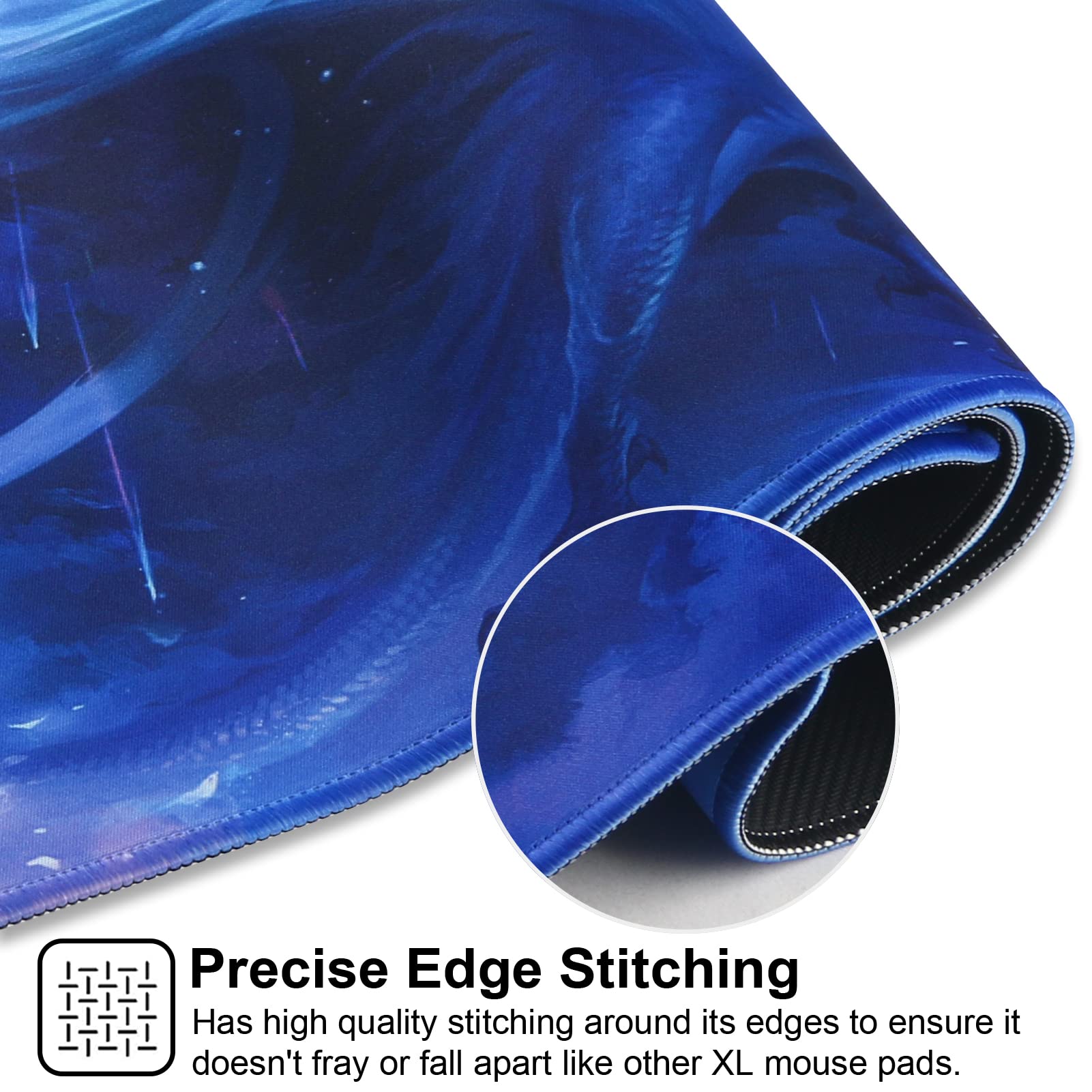 Jahosin Large Gaming Mouse Pad with Stitched Edges,[27.5x11.8In] Extended Mouse Pad with Non-Slip Natural Rubber Base for Gamer/Desktop/Office/Home (70x30 Bluedragon)