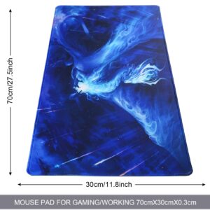 Jahosin Large Gaming Mouse Pad with Stitched Edges,[27.5x11.8In] Extended Mouse Pad with Non-Slip Natural Rubber Base for Gamer/Desktop/Office/Home (70x30 Bluedragon)