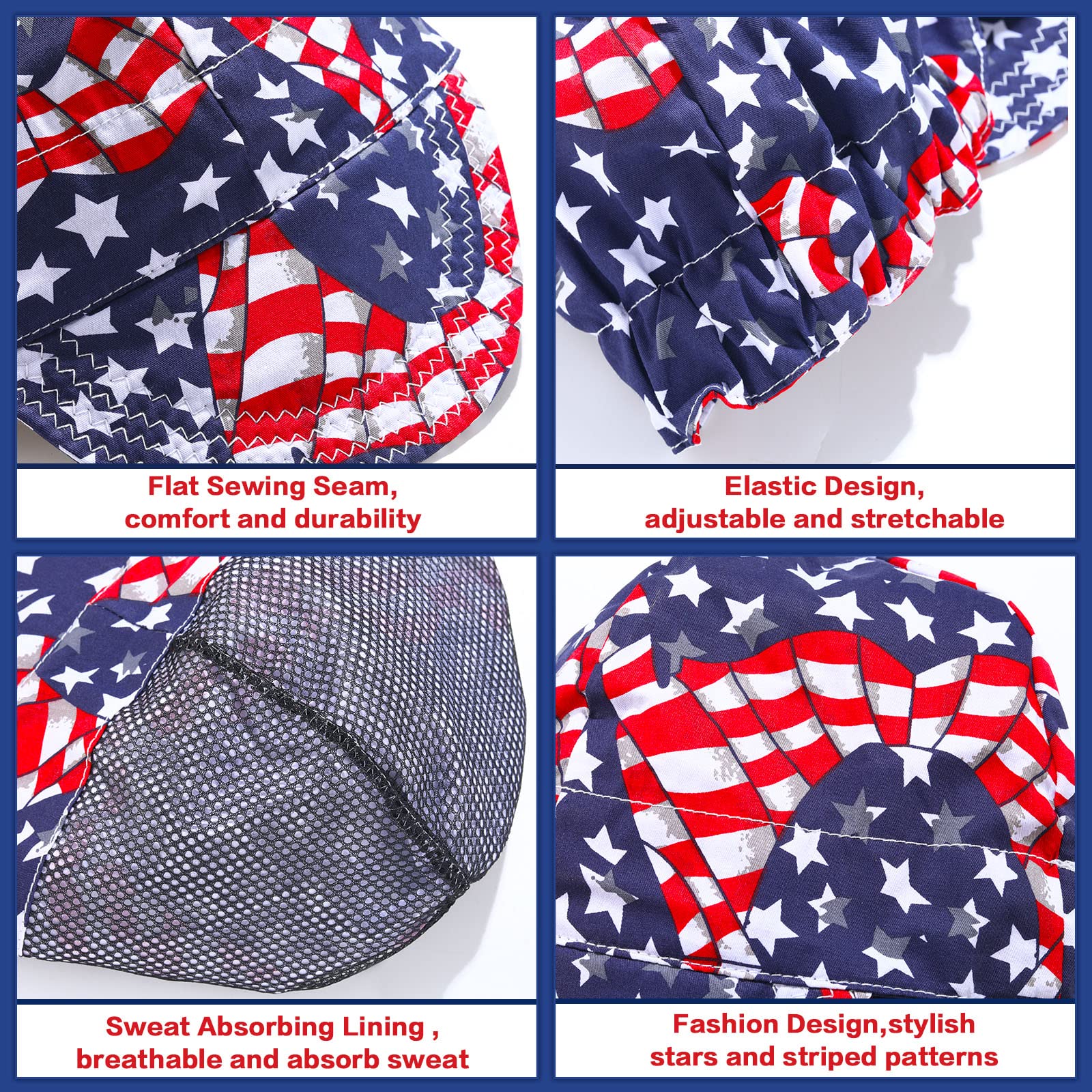 2 Pcs Welding Cap Flame Resistant Cotton Welding Hat Mesh Inside Liner for Welders Caps Elastic Low Crown for Welder Electrician Gas Station Matched with Most Welding Helmet (Flag Style)