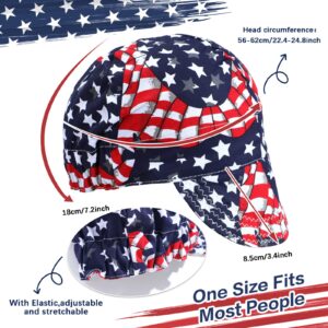 2 Pcs Welding Cap Flame Resistant Cotton Welding Hat Mesh Inside Liner for Welders Caps Elastic Low Crown for Welder Electrician Gas Station Matched with Most Welding Helmet (Flag Style)