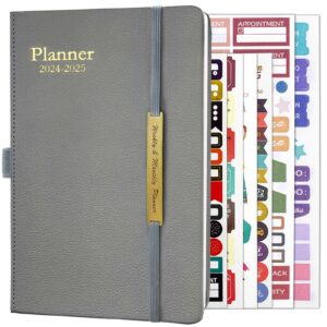 2024-2025 leather planner weekly and monthly,18 months calendar book,2024 academic planner from jan. 2024 - jun. 2025,2024 appointment book,daily agenda,yearly teachers planner(5.7 x 8.3" grey)