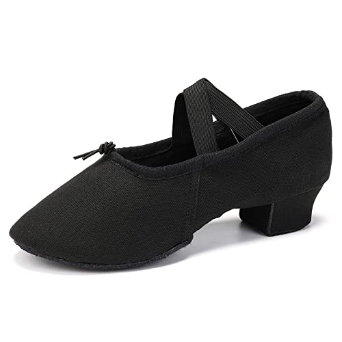 TINRYMX Womens Latin Dance Shoes Closed Toe Ballroom Salsa Tango Teaching Practice Dancing Shoes,Black-3CM,US 6.5