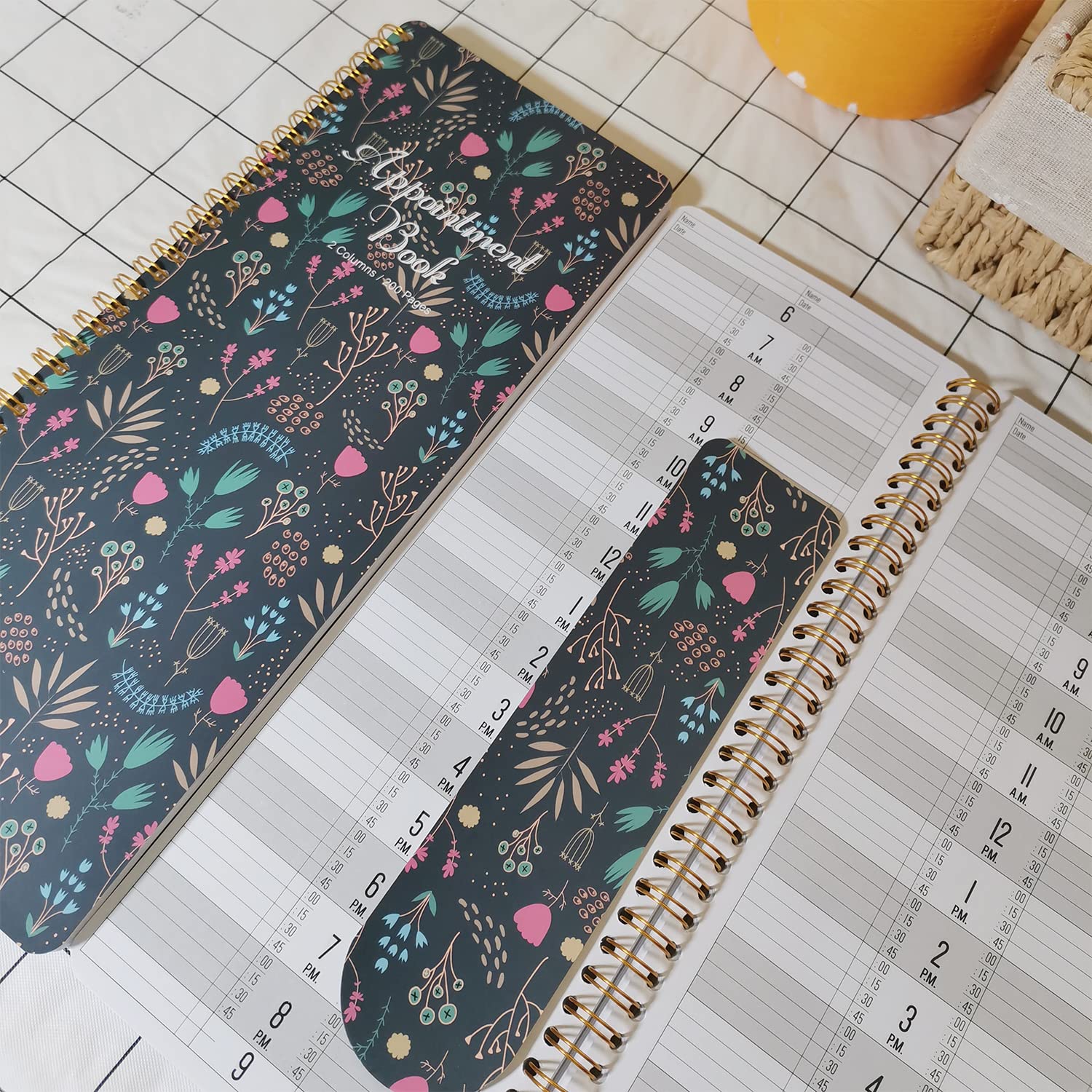 bolimoss Flower Appointment Book - 2024 Salon Appointment Book, Daily Hourly Planner, 11.5" x 4.7", 2 columns, undated, 6am to 9pm, double wire binding, 200 pages, nice bookmark