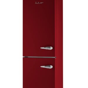 iio 24" 11 Cu Ft Bottom Freezer Retro Refrigerator, Fridge for Bedroom, Multiflow 360°, Small Mini Ice Cube Tray, 1 Fruit container, LED, Dorm Office Beverage Quiet Compressor, Wine Red (Left Hinge)