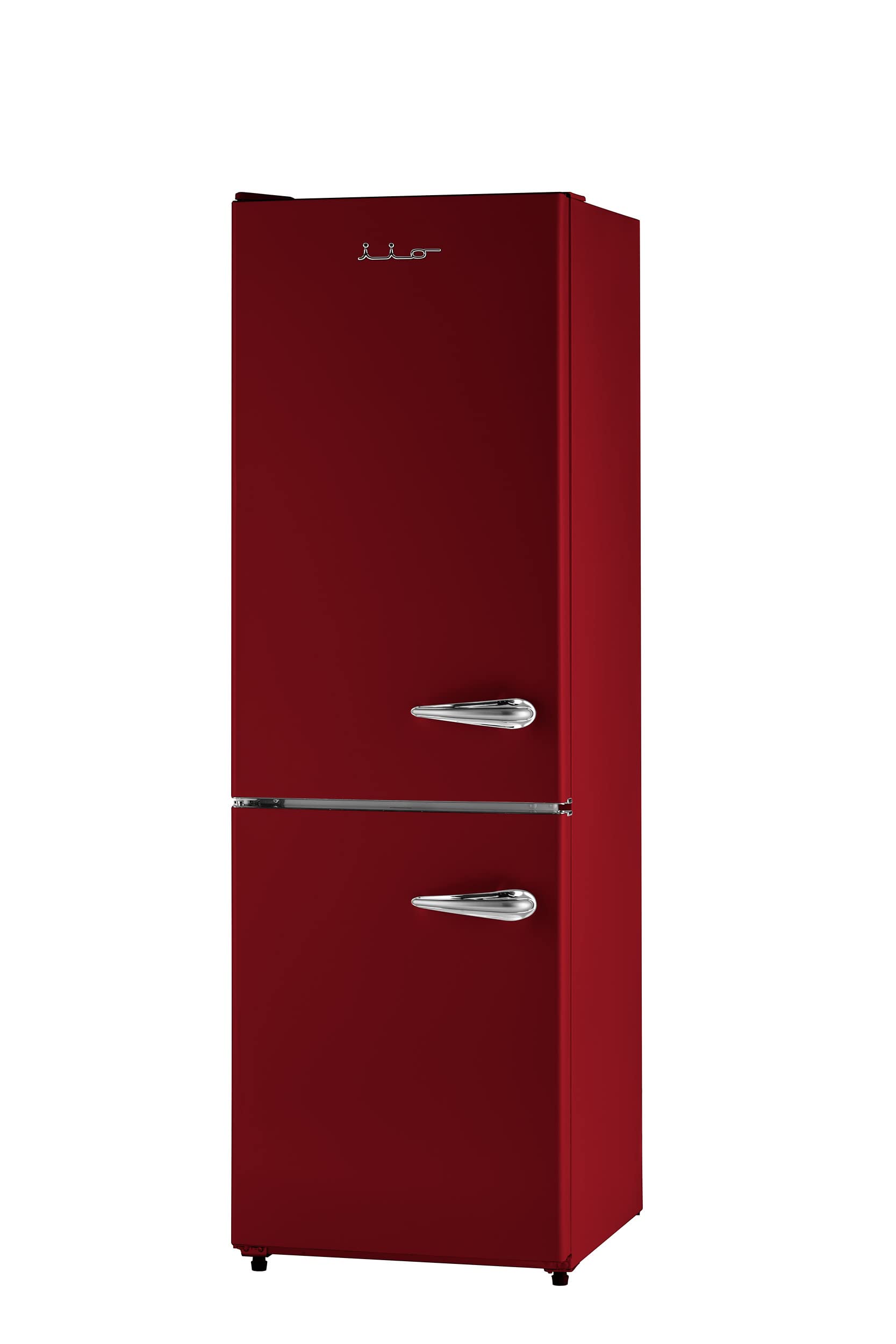 iio 24" 11 Cu Ft Bottom Freezer Retro Refrigerator, Fridge for Bedroom, Multiflow 360°, Small Mini Ice Cube Tray, 1 Fruit container, LED, Dorm Office Beverage Quiet Compressor, Wine Red (Left Hinge)