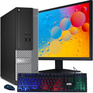 dell optiplex 7020 computer desktop pc, intel core i7, 8gb ram, 500gb hdd, mtg new 22 inch led monitor, rgb speaker and keyboard mouse, wifi, windows 10 pro (renewed)