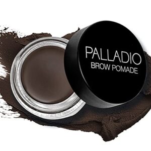 palladio brow pomade waterproof, 24 hour wear, smudge proof and sweat resistant formula, super creamy formula glides on and helps to fill in brows for a dramatic, defined, flawless look (dark brown)