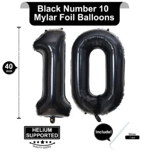 40 Inch Black 10 Number Balloons Giant 10 Balloons Black Birthday Balloons 10th Birthday Anniversary Events Party Decorations Supplies