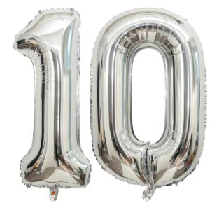 40 inch silver 10 number balloons giant jumbo huge 10 foil mylar helium number digital balloons silver birthday mylar digital balloons 10th birthday anniversary events party decorations supplies