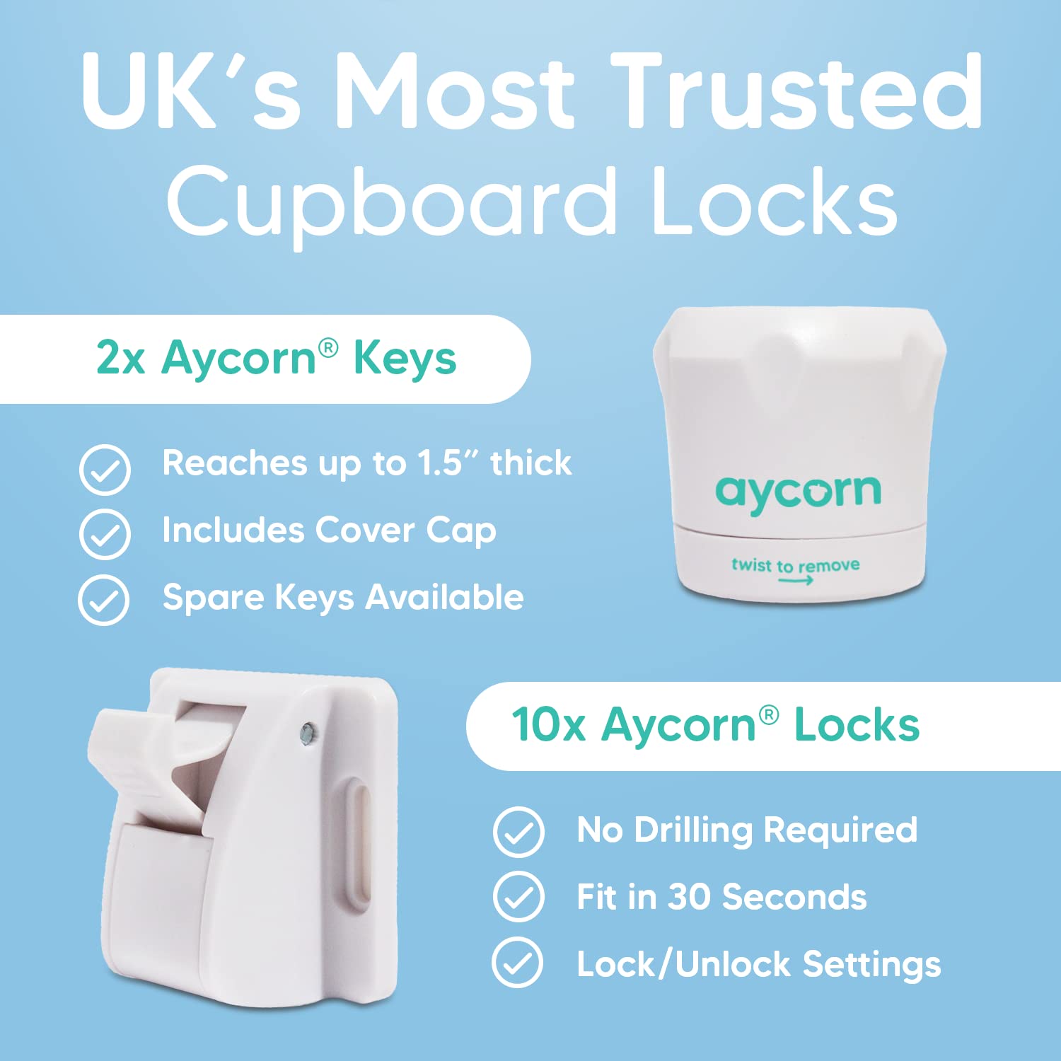 AYCORN Safety Magnetic Child Locks for Cabinets (10 Locks & 2 Keys), Baby Proofing Cabinet Locks for Doors and Drawers 10 Pack - Easy Install No Screws or Drilling Toddler Child proof Cabinet Latches