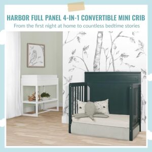 Dream On Me Harbor Full Panel 4-in-1 Convertible Mini Crib in Olive, Water-Based Paint Finish, JPMA Certified, 3-Position Mattress Height Setting, Made of Solid Pinewood