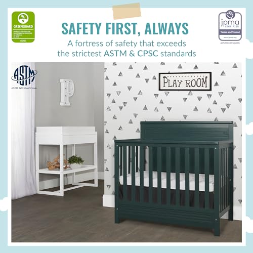 Dream On Me Harbor Full Panel 4-in-1 Convertible Mini Crib in Olive, Water-Based Paint Finish, JPMA Certified, 3-Position Mattress Height Setting, Made of Solid Pinewood