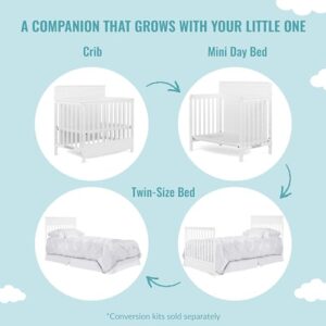 Dream On Me Harbor Full Panel 4-in-1 Convertible Mini Crib in White, Water-Based Paint Finish, JPMA Certified, 3-Position Mattress Height Setting, Made of Solid Pinewood