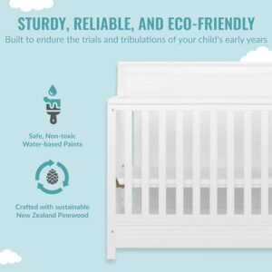 Dream On Me Harbor Full Panel 4-in-1 Convertible Mini Crib in White, Water-Based Paint Finish, JPMA Certified, 3-Position Mattress Height Setting, Made of Solid Pinewood