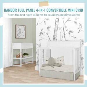 Dream On Me Harbor Full Panel 4-in-1 Convertible Mini Crib in White, Water-Based Paint Finish, JPMA Certified, 3-Position Mattress Height Setting, Made of Solid Pinewood