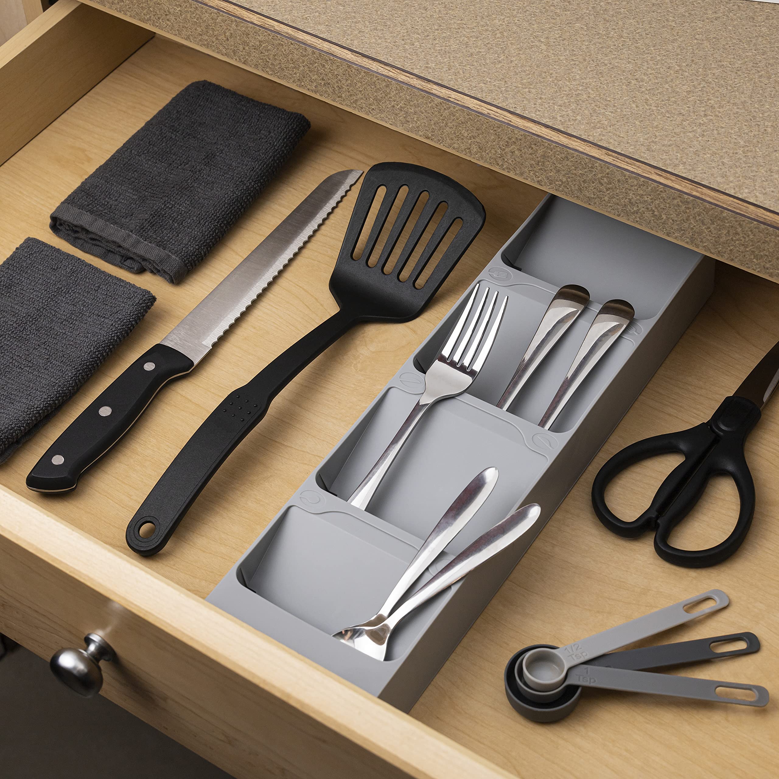 Kitchen Drawer Cutlery Organizer - Compact Space Saving Tray for Flatware and Silverware