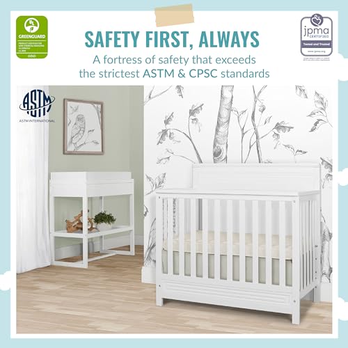 Dream On Me Harbor Full Panel 4-in-1 Convertible Mini Crib in White, Water-Based Paint Finish, JPMA Certified, 3-Position Mattress Height Setting, Made of Solid Pinewood