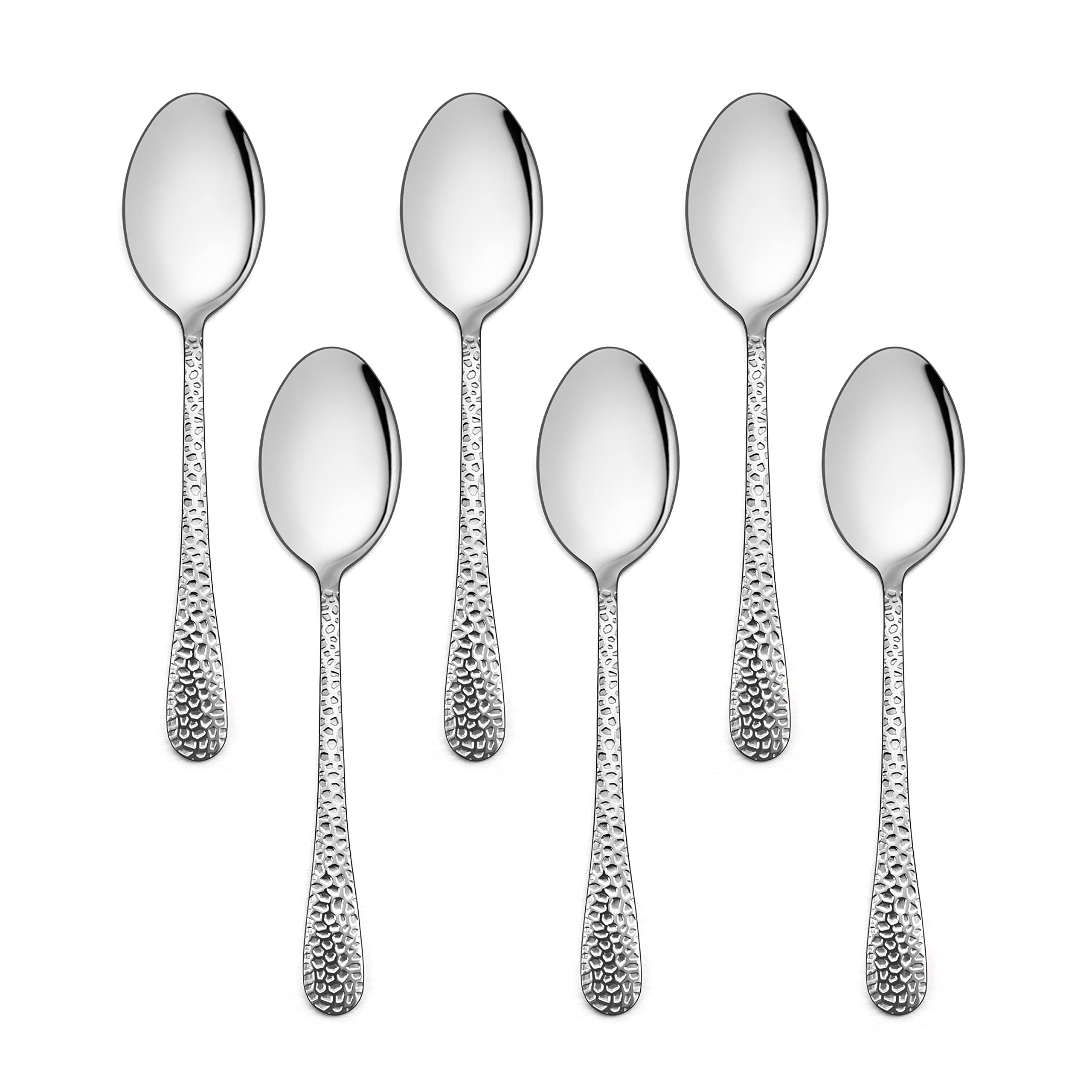 E-far Stainless Steel Kids Spoons, 6-Piece Toddlers Spoons Safe for Preschooler/Children, Hammered Adult look & Small Size, Rust Free & Dishwasher Safe