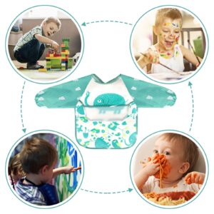 Accmor 5pcs Long Sleeve Baby Bibs, Waterproof Sleeved Bibs for Eating Feeding, Toddler Baby Girls Boys Smock Bibs for 6-36 Months