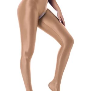 Lejafay Women Shiny Oil Pantyhose Footed Silk Stockings Ultra Shimmery High Waist Translucent Tights Coffee X-Large