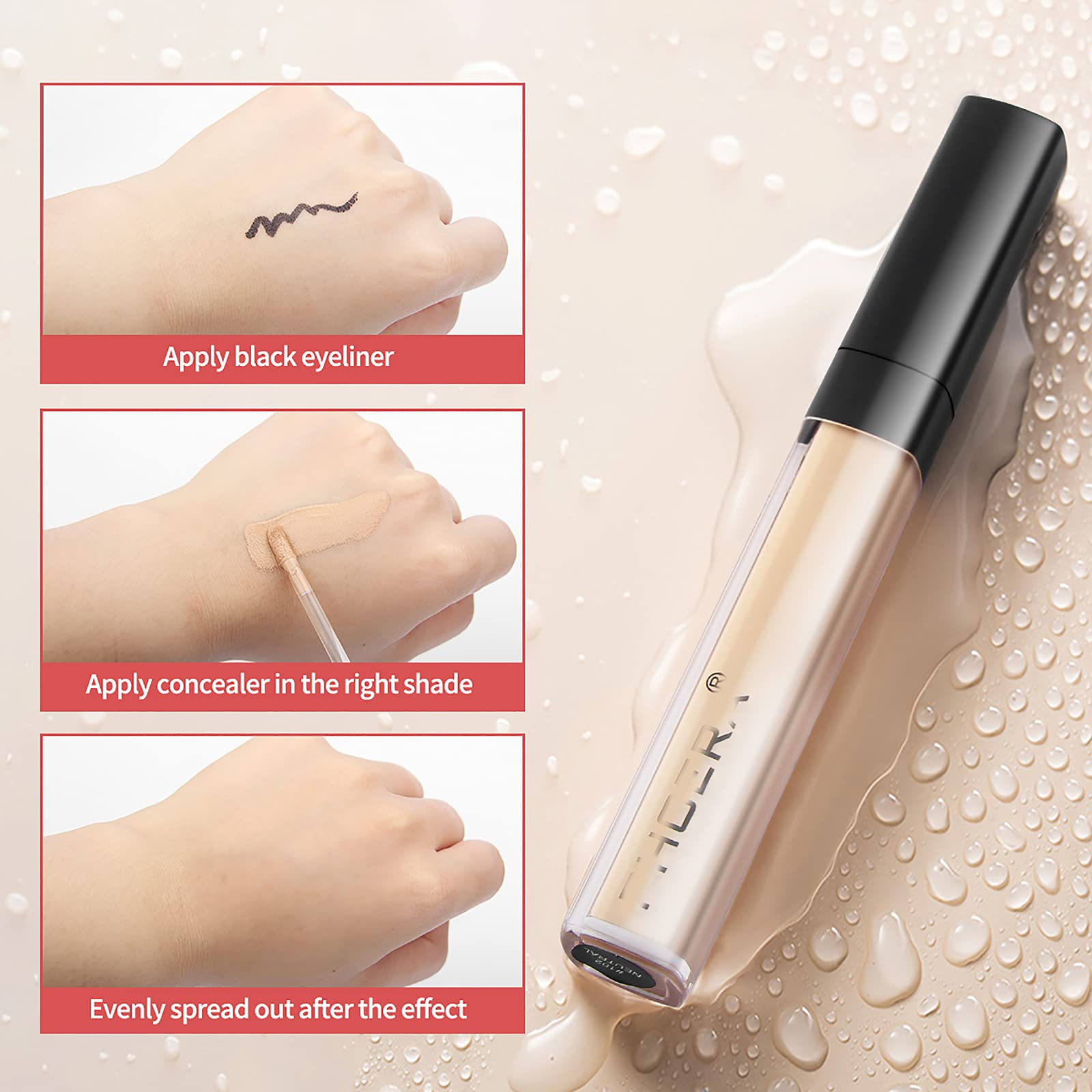 PHOERA Liquid Concealer,Full Coverage Concealer,Multi-Use Makeup Concealer for Acne,Dark Circles,Tattoo,Freckles,High Adherence Hydrating Face Concealer for Women Mens(102# NEUTRAL)