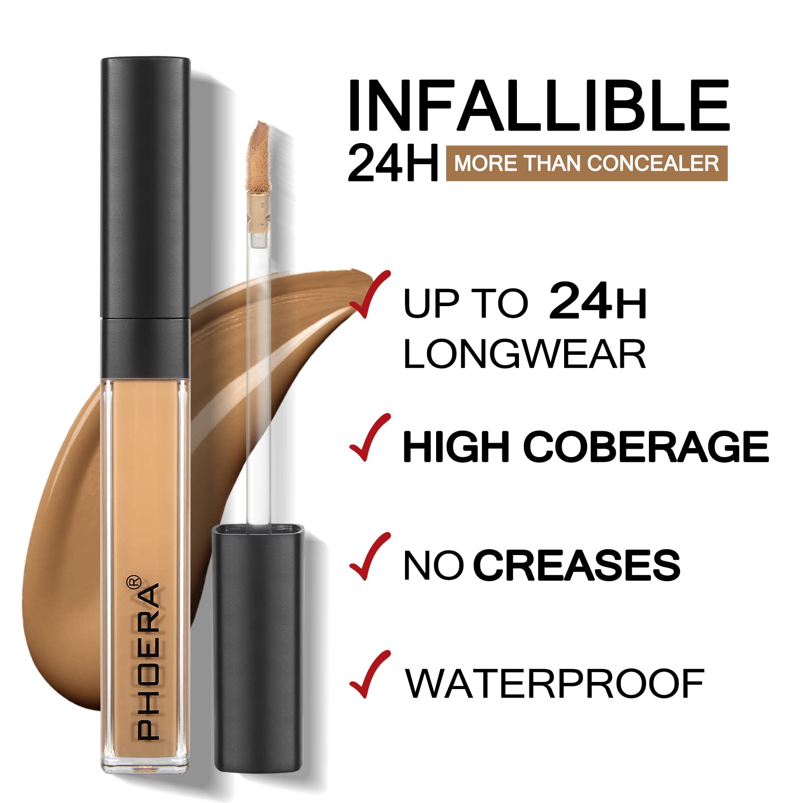 PHOERA Liquid Concealer,Full Coverage Concealer,Multi-Use Makeup Concealer for Acne,Dark Circles,Tattoo,Freckles,High Adherence Hydrating Face Concealer for Women Mens(102# NEUTRAL)