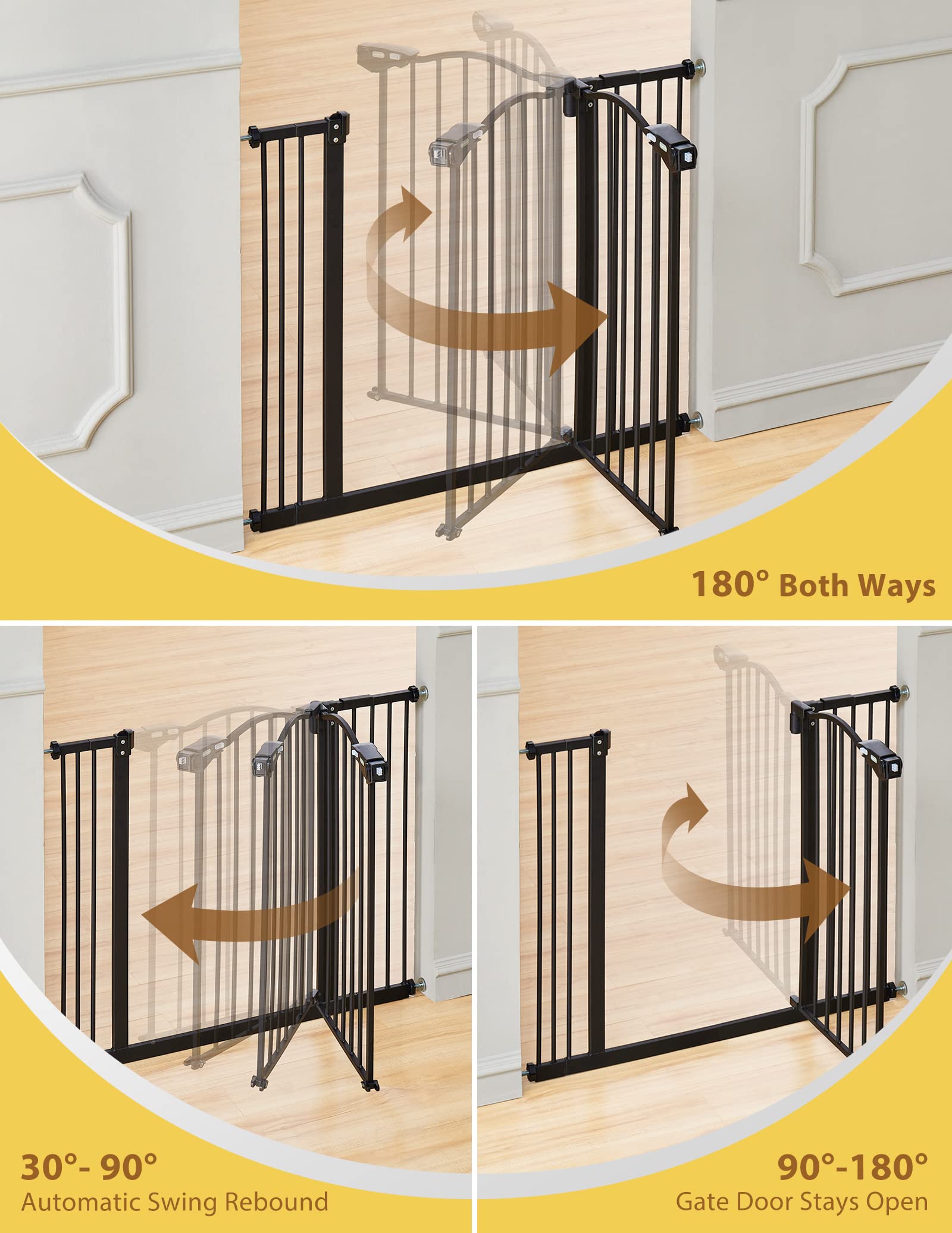 InnoTruth 29-39.6" Width Auto Close Baby Gate, 30" Tall Wide Dog Gate for Pets, Easy Install Walk Through for Doors, Hallways, House, Safety Kid/Puppy Pressure or Hardware Mounted Metal Gate, Black