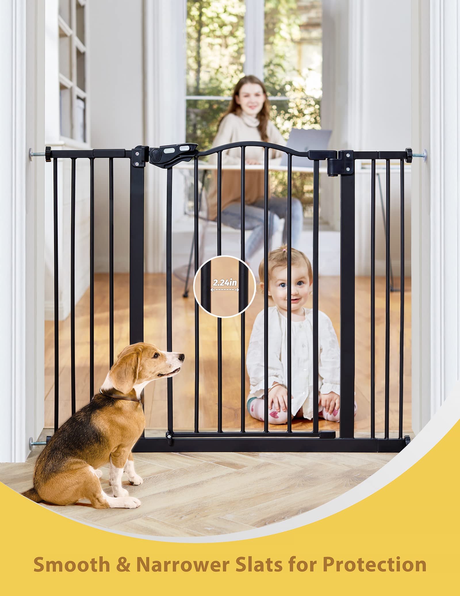 InnoTruth 29-39.6" Width Auto Close Baby Gate, 30" Tall Wide Dog Gate for Pets, Easy Install Walk Through for Doors, Hallways, House, Safety Kid/Puppy Pressure or Hardware Mounted Metal Gate, Black