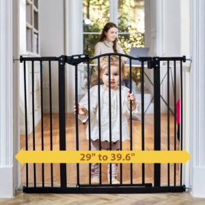 InnoTruth 29-39.6" Width Auto Close Baby Gate, 30" Tall Wide Dog Gate for Pets, Easy Install Walk Through for Doors, Hallways, House, Safety Kid/Puppy Pressure or Hardware Mounted Metal Gate, Black