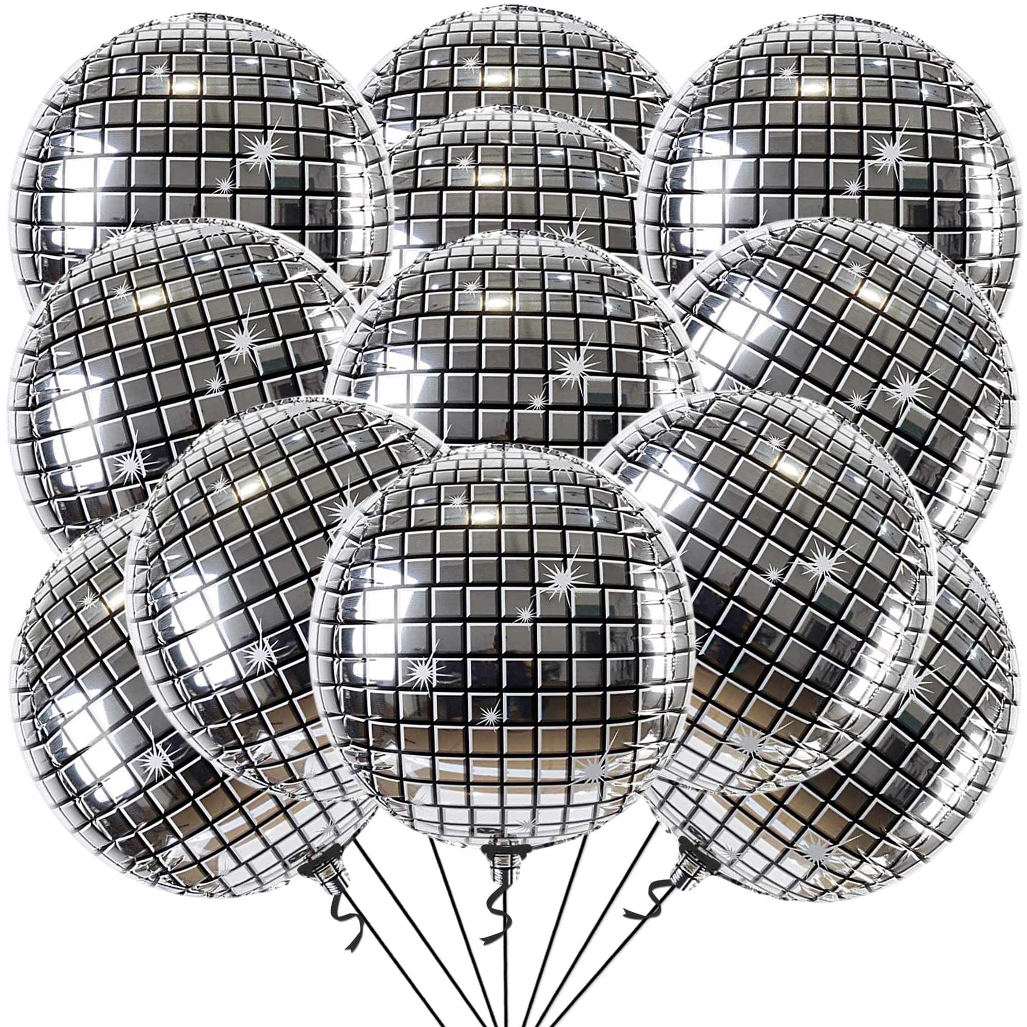 KatchOn, Silver Disco Ball Balloons - 22 Inch, Pack of 12 | Disco Bachelorette Party Decorations | 4D Sphere Disco Balloons for Disco Party Decorations | Disco Ball Decor, Dance Party Decorations