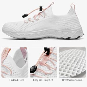 ALEADER Xdrain Water Shoes for Women Slip On Quick Drying Swimming Shoes for Beach Pool Boating White Pink Size 10