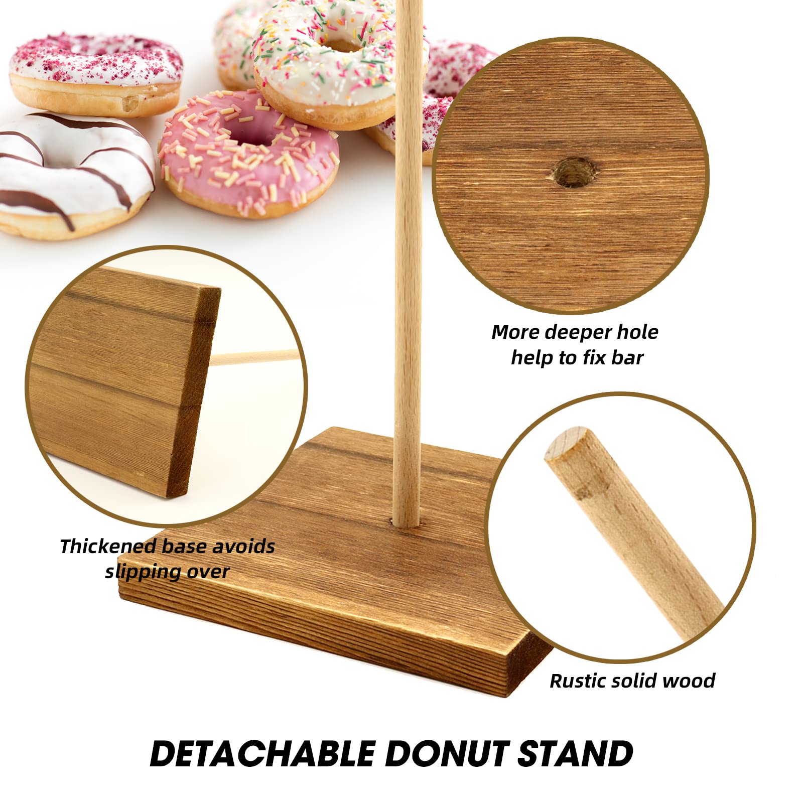 YESSAP Farmhouse Donut Stand, 3PCS Wooden Donut Holder Display 27 Donuts, Reusable Bagel Donut Holder Stands for Wedding Birthday Party Decoration Baby Shower