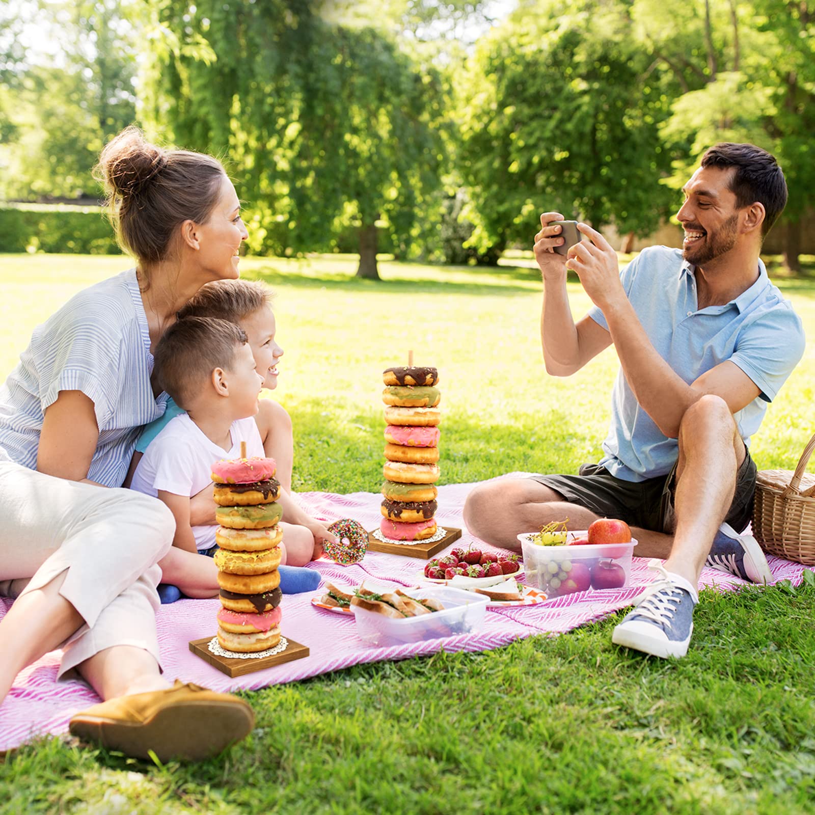 YESSAP Farmhouse Donut Stand, 3PCS Wooden Donut Holder Display 27 Donuts, Reusable Bagel Donut Holder Stands for Wedding Birthday Party Decoration Baby Shower