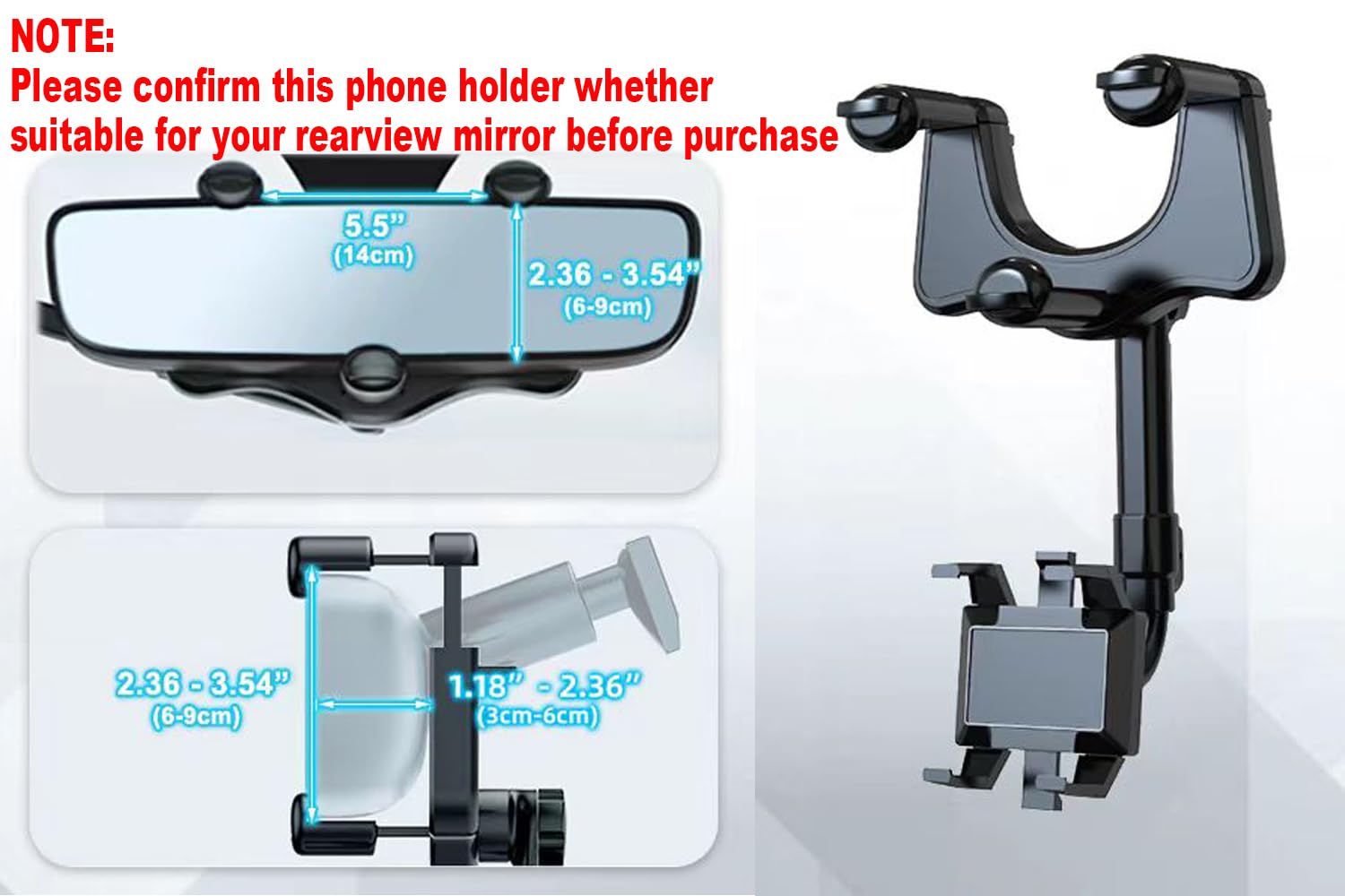 2022 Rotatable and Retractable Car Phone Holder - Rear View Mirror Phone Holder, Car Phone Holder Mount 360-degree Rotation Adjustment, Easy to Install and Remove for All Mobile Phones and All Car