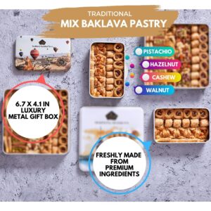 Cerez Pazari Assorted Baklava Gift Basket - 8.47 oz, 22-23 pcs, Turkish Dessert with Pistachio, Walnut, Cashew, Hazelnut - No Preservatives