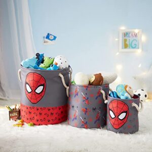 Marvel Spiderman 3 Piece Multi Size Fabric Nestable Toy Storage Basket Set, with Rope Carry Handles