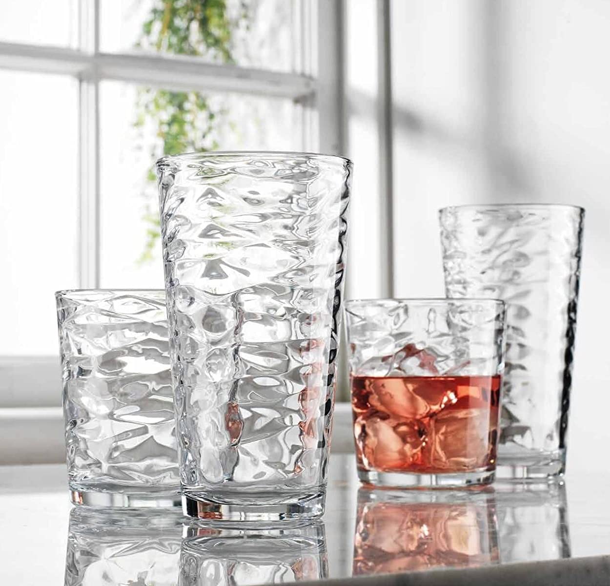 Glaver's Glassware Set of 8 Drinking Glasses, 4-17 Oz Highball Glasses and 4-13 oz. Whiskey Glasses. Origami Kitchen Glass Cups for Home Bar Uses Water, Juice, and Cocktails.