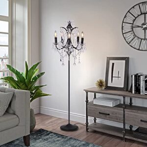 tochic 5-light farmhouse tranditional crystal floor lamp, black craft candelabra lighting fixture 65'' tall for living room, dining room, entryway, bedroom