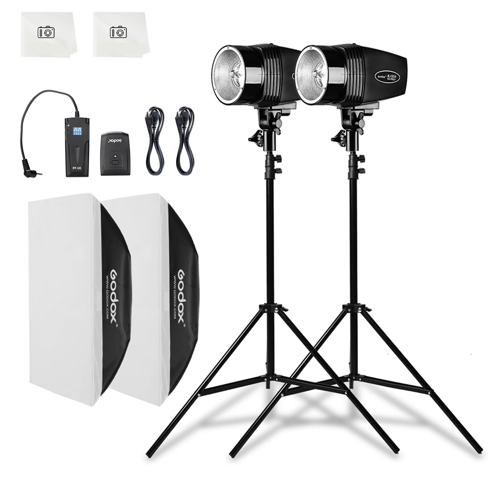 Godox Professional Studio Strobe Lights Kit for Photography, Strobe Softbox Lighting Kit, 2x180W 5600K Monolights with Trigger, Softbox, Light Stands