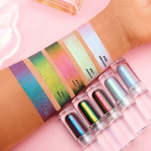 Multichrome Eyeshadow Liquid, Metallic Chameleon Glitter Shimmer Metal Colorful Bright Liquid Eye Shadows, Sparkle Waterproof High Pigmented Longlasting Eyeshadow Color Shift Green Gold Blue Yellow