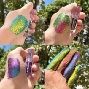 Multichrome Eyeshadow Liquid, Metallic Chameleon Glitter Shimmer Metal Colorful Bright Liquid Eye Shadows, Sparkle Waterproof High Pigmented Longlasting Eyeshadow Color Shift Green Gold Blue Yellow